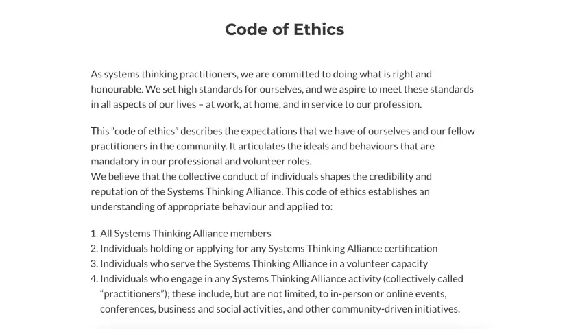 Code of Ethics - Systems Thinking Alliance